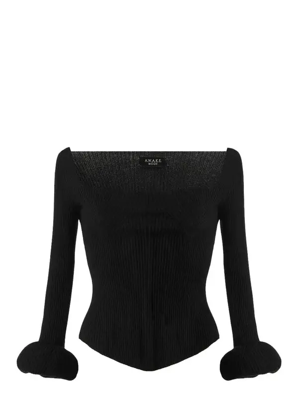 A.W.A.K.E. Mode Ribbed Doughnut-sleeve Top - Black