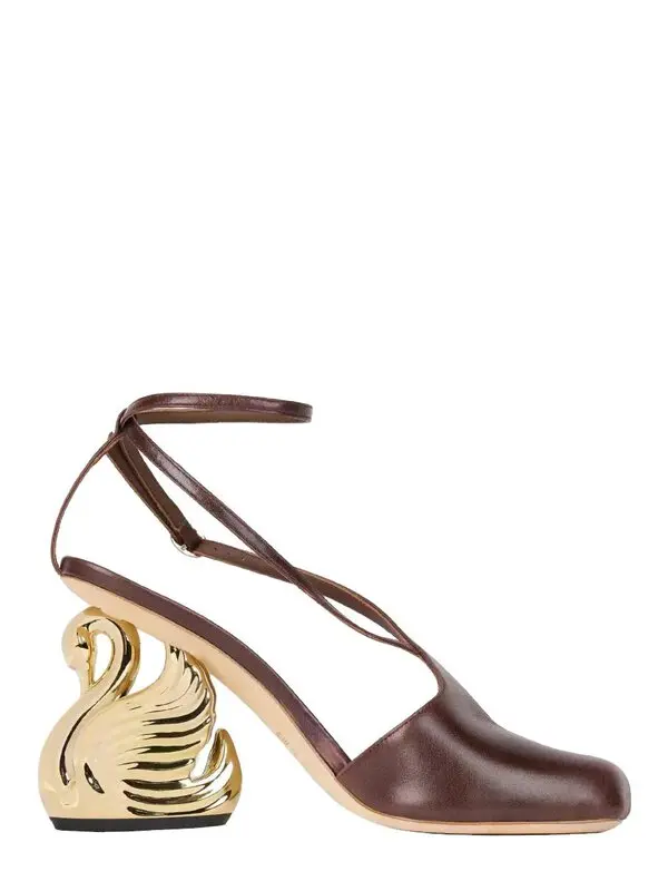 A.W.A.K.E. Mode Christine Swan-heel Asymmetric Sandals - Brown