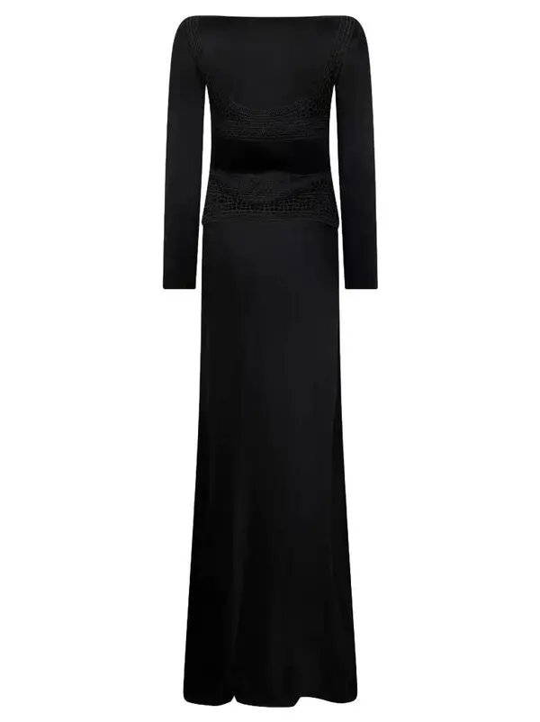 Alberta Ferretti Lace-insert Long-sleeve Maxi Dress - Black