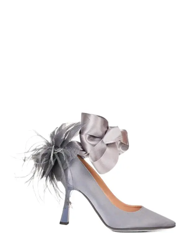 Alberta Ferretti Feather And Bow Detail Pumps - Grey