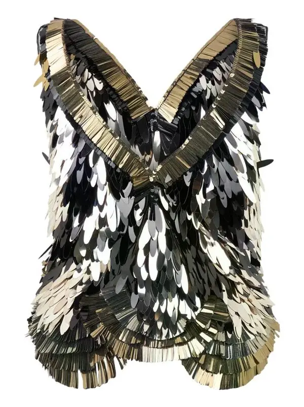 Alberta Ferretti Sleeveless Sequin Embellished Blouse - Black