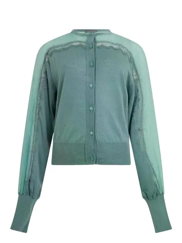 Alberta Ferretti Cropped Cardigan With Lace Trim - Green