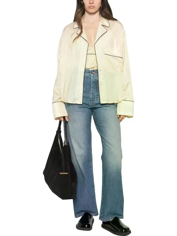 Plan C Striped Piped-trim Shirt - Yellow