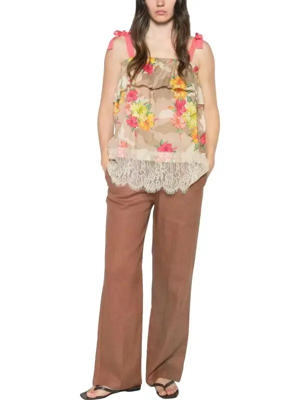 MY TWIN Square-neck Floral Print Top - Neutrals