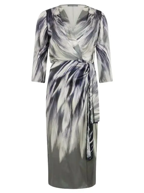 Alberta Ferretti Abstract Print V-neck Midi Wrap Dress - Grey