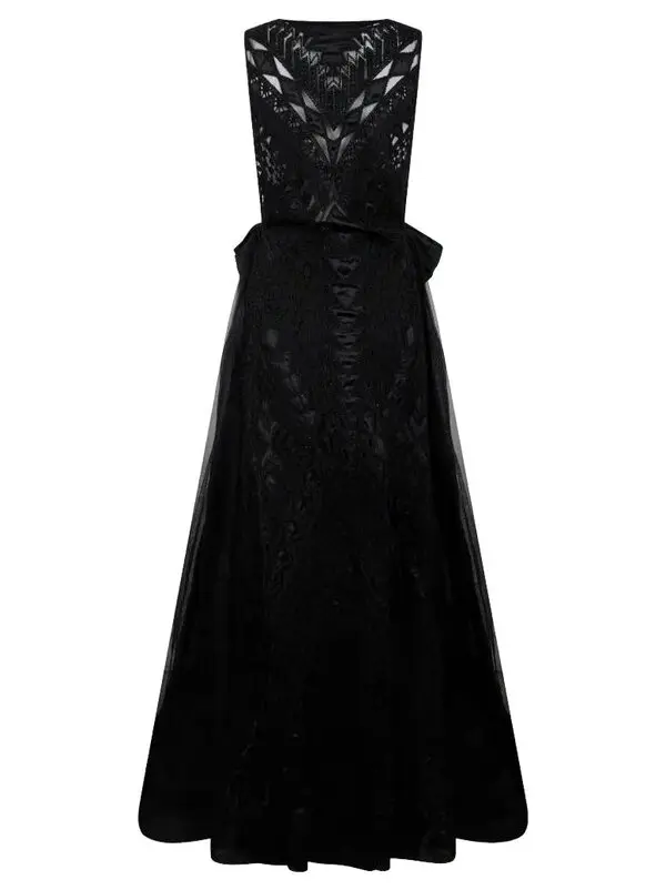 Alberta Ferretti Lace-detail Bow-embellished Maxi Dress - Black