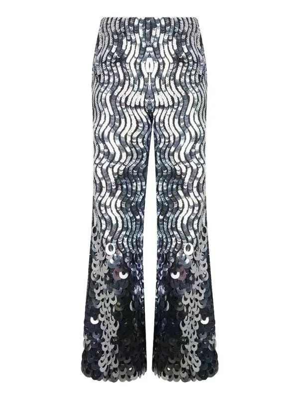 Alberta Ferretti Wide Leg Sequin Trousers - Silver