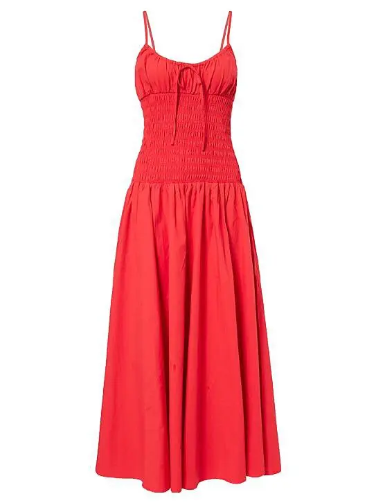 Dissh Paloma Shirred Cotton Midi Dress - Red