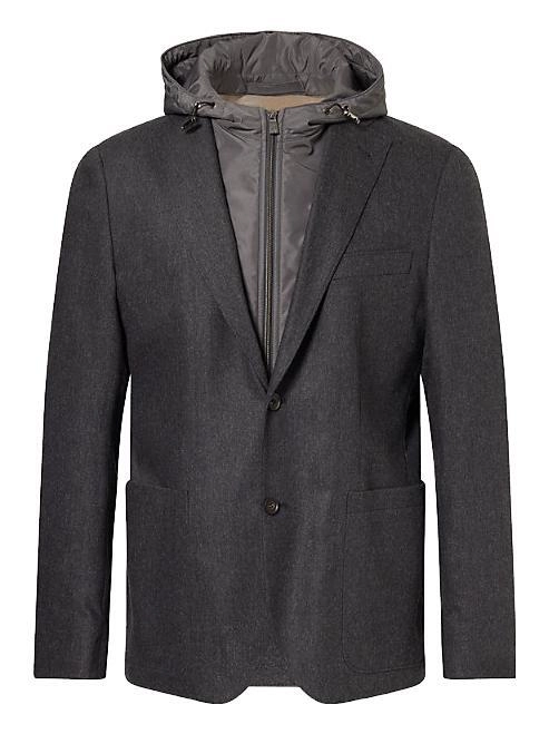 Corneliani Hooded Cashmere-flannel And Wool Jacket - Charcoal