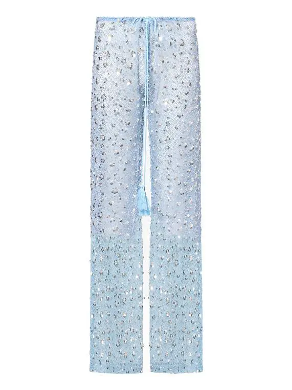 JADED LONDON Deva Sequin Straight-leg Knit Trousers - Blue