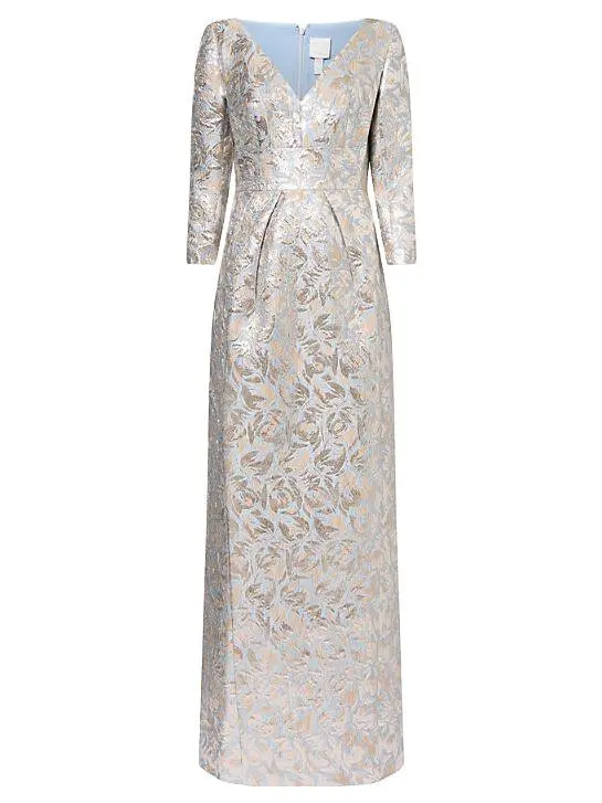 Huishan Zhang Tara V-neck Jacquard Maxi Gown - Blue