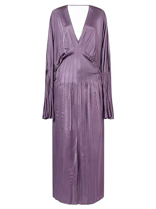 AYA MUSE Draped Satin Maxi Dress - Grape