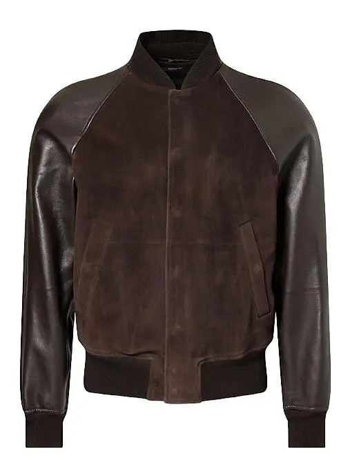 TOM FORD Soft Suede And Leather Bomber Jacket - Dark Brown