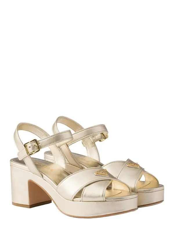 Prada Nappa Leather Platform Sandals With Logo Detail - Pyrite