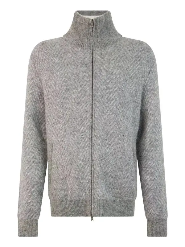 Herno Chevron Knit Zip-up Sweater - Grey