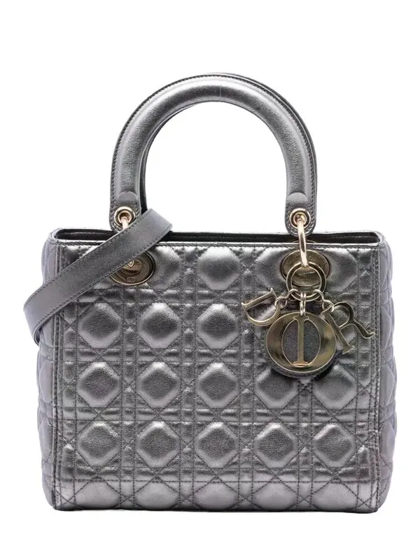 Dior 2019 Medium Metallic Lambskin Cannage Lady Satchel - Silver