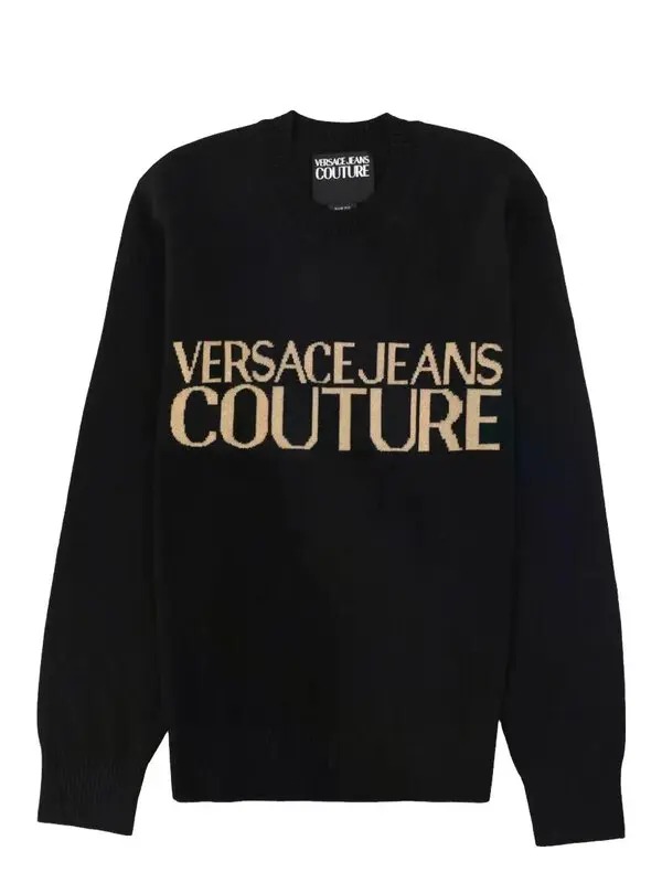 Versace Logo Intarsia Crew Neck Sweater - Black
