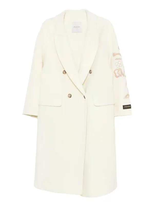 ERMANNO FIRENZE Floral Embroidered Double-breasted Coat - Neutrals