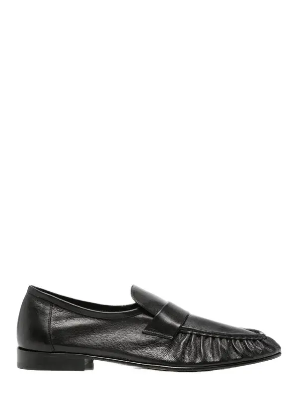 THE ROW Ruched Leather Loafers - Black
