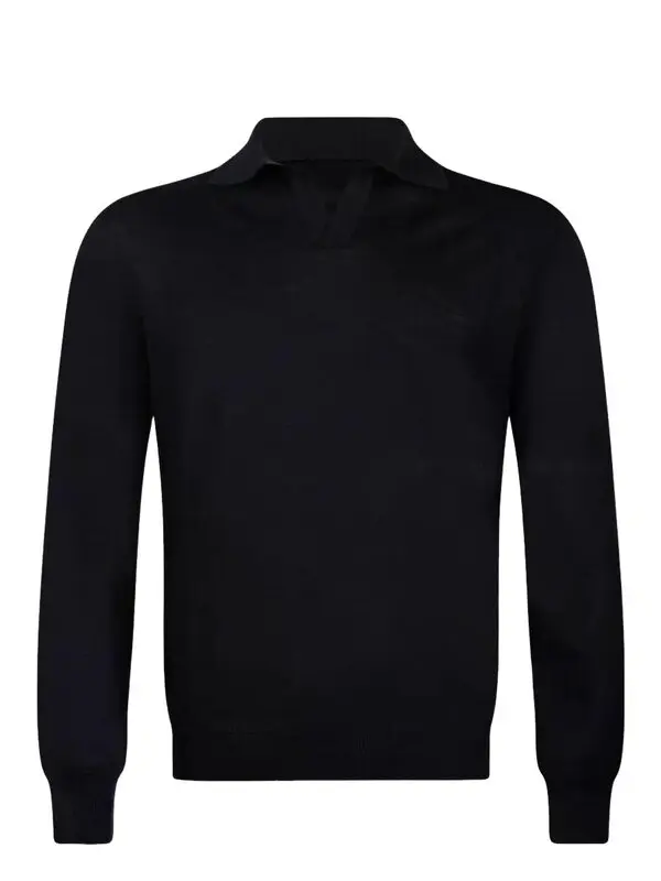 GRAN SASSO Polo Collar Long Sleeve Sweater - Blue