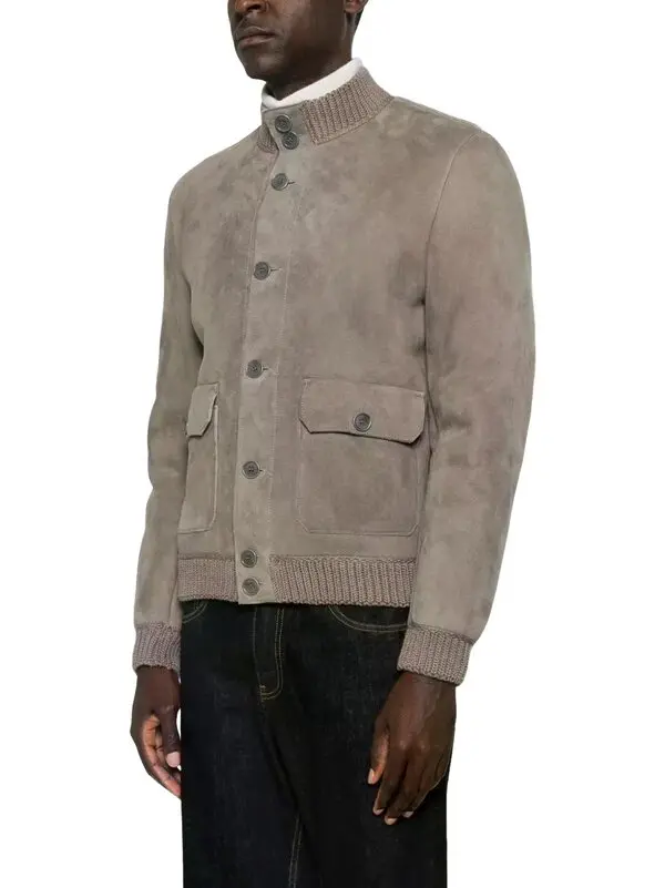 SALVATORE SANTORO Suede Ribbed-trim Jacket - Grey