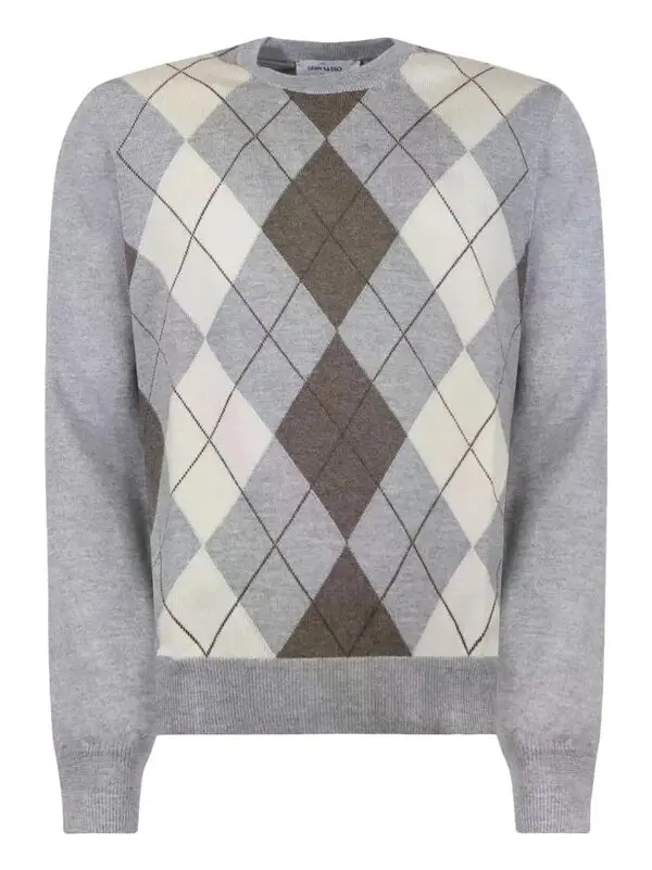 GRAN SASSO Argyle-knit Crew-neck Sweater - Grey
