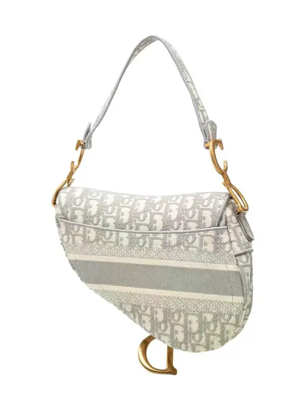 Dior Oblique Embroidered Canvas Saddle Shoulder Bag - Grey