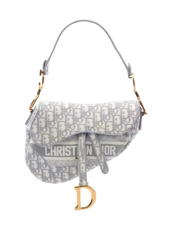 Dior Oblique Embroidered Canvas Saddle Shoulder Bag - Grey