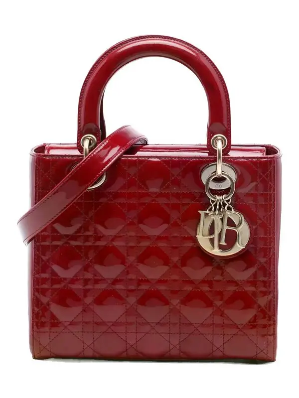 Dior 2000 Medium Patent Cannage Lady Satchel - Red