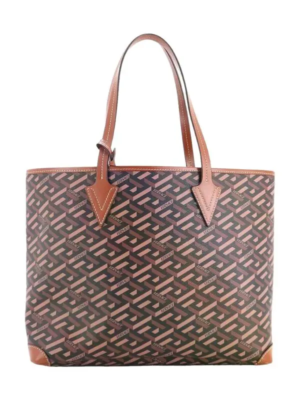 Versace La Greca Signature Coated Canvas Medium Tote Bag - Brown