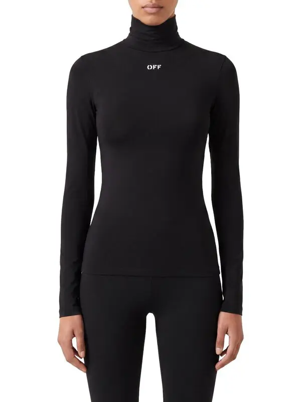Off-White Logo-detail Slim-fit Turtleneck Top In Stretch Technical Fabric - Black