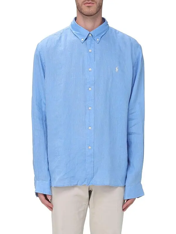 Polo Ralph Lauren Linen Button-down Shirt With Embroidered Pony Logo - Blue