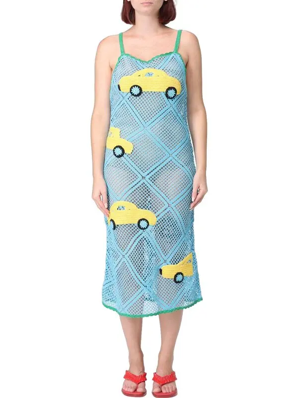 JW Anderson Graphic Print Crochet Knit Midi Sheath Dress - Blue