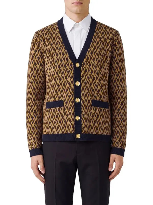 Valentino Garavani Vlogo Jacquard Cashmere Cardigan - Camel