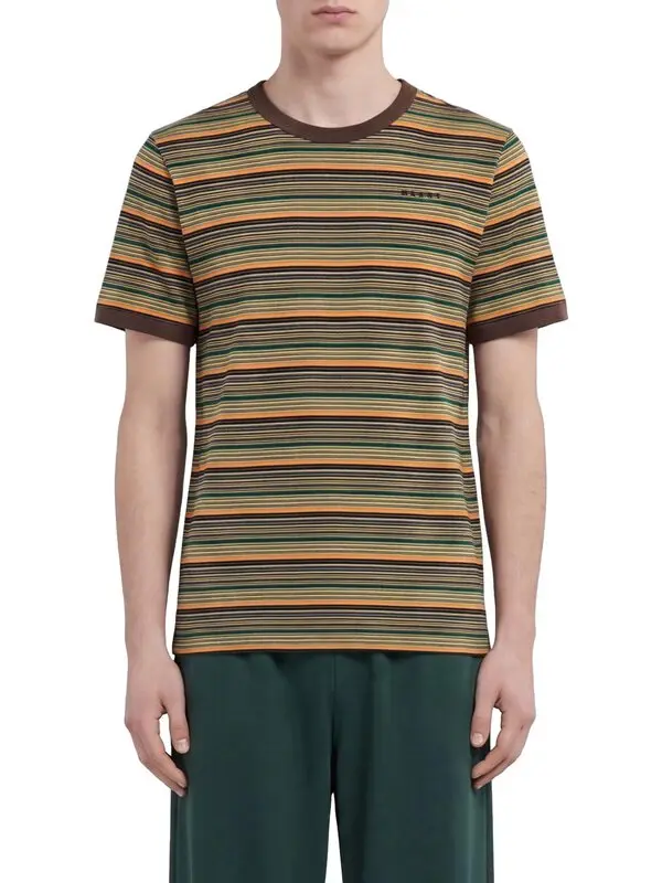 Marni Slim-fit Striped Cotton T-shirt With Contrasting Trims - Multicolor