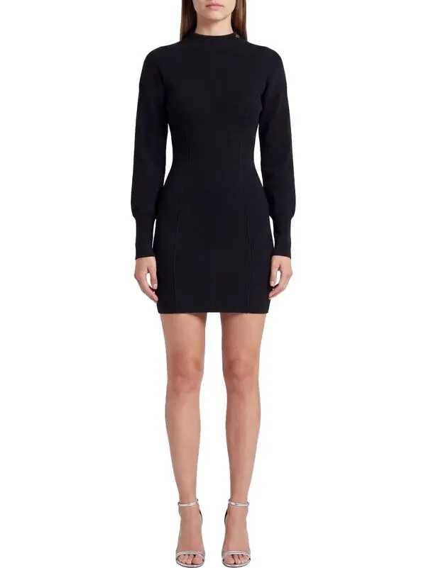 ANINE BING Long-sleeved Ribbed-knit Mini Sheath Dress - Black