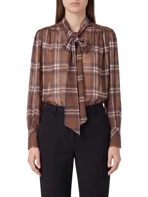 ERMANNO FIRENZE Checked Shirt With Neck Tie - Brown