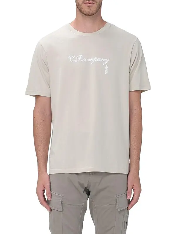 C.P. COMPANY Short-sleeved Cotton T-shirt With A Contrasting Logo On The Chest - Grey