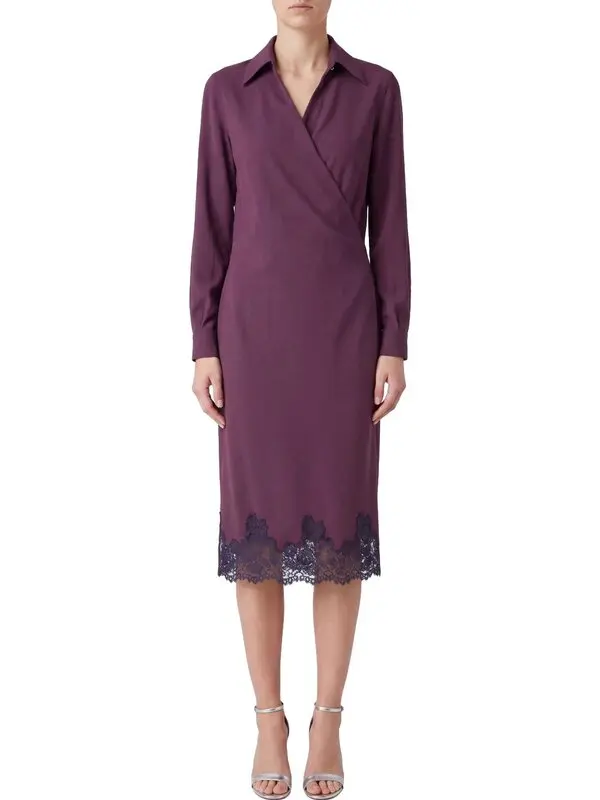Alberta Ferretti Midi Shirt Dress With Lace Inserts - Red