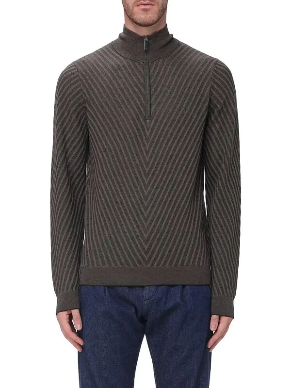 Emporio Armani Virgin Wool Chevron Pattern Turtleneck - Brown