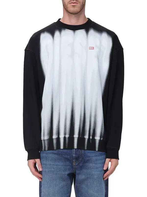 DIESEL® Cotton Crewneck Sweatshirt With Abstract Logo Print - Black