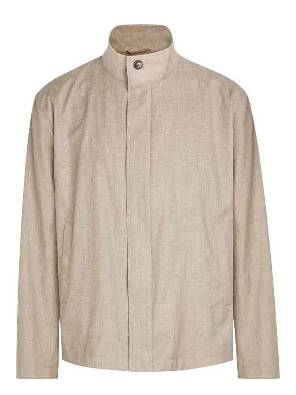 Herno Funnel-neck Linen And Wool-blend Jacket - Ecru