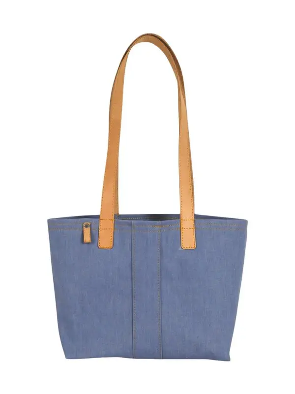 D. RENE & CO The Chloe Tote: Denim And Cowhide Leather Handheld Bag - Blue