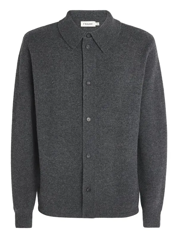 FRAME Boiled Wool Point Collar Cardigan - Grey