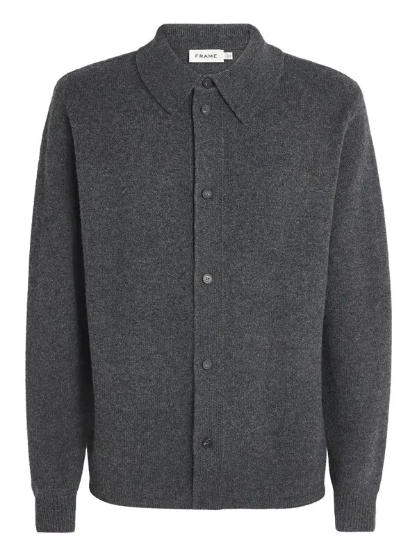FRAME Boiled Wool Point Collar Cardigan - Grey