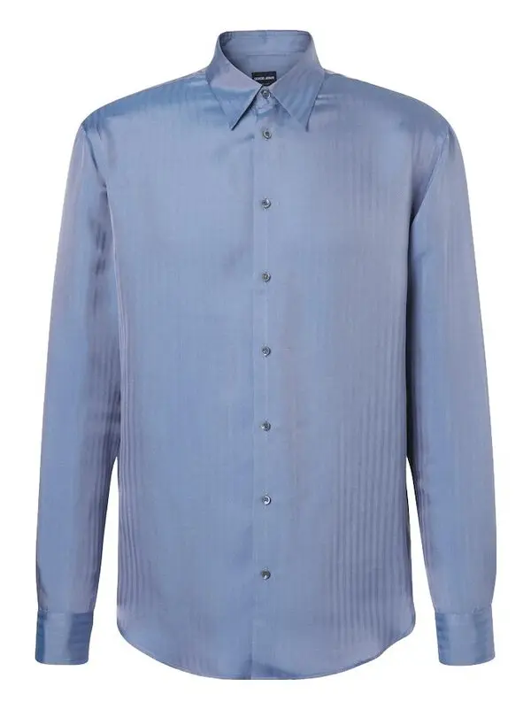 Giorgio Armani Chevron Silk Jacquard Shirt - Blue