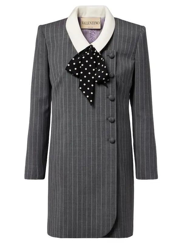 Valentino Garavani Pinstripe Virgin Wool Blazer Dress With Bow Detail - Grey