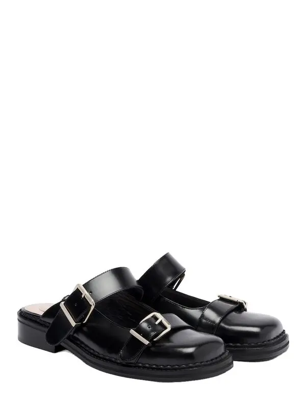 Simone Rocha Leather Mules With Buckle Detailing - Black