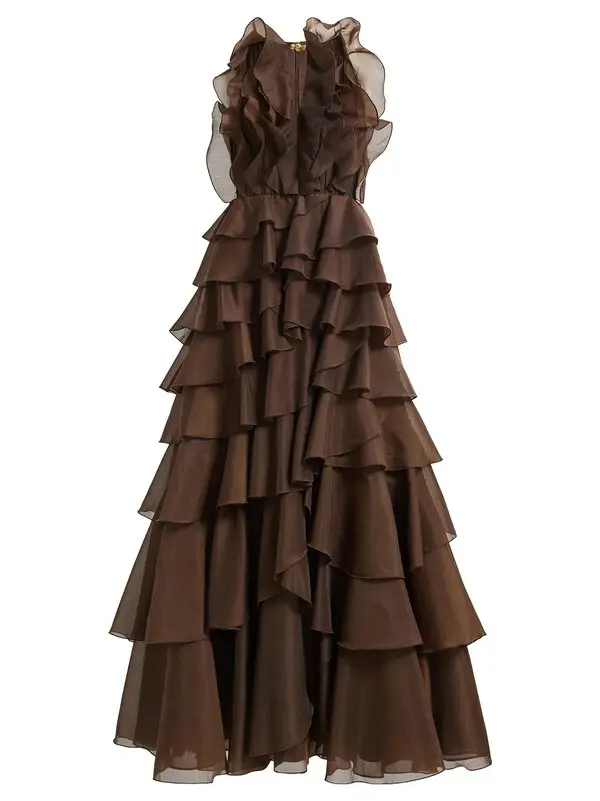 Aje Cleo Ruffled Organza Gown - Brown