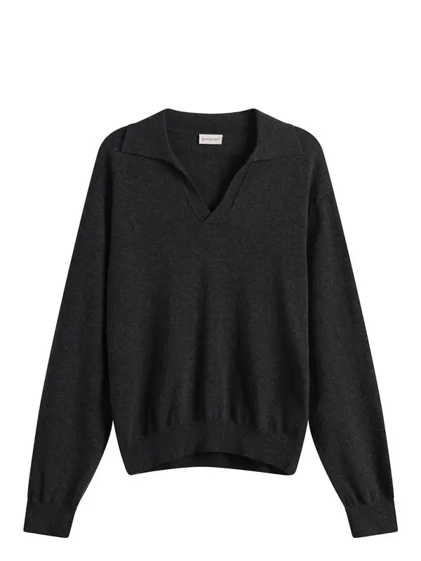 Moncler Cashmere Wool Open Collar Polo - Grey